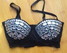 Black Rhinestone Bra