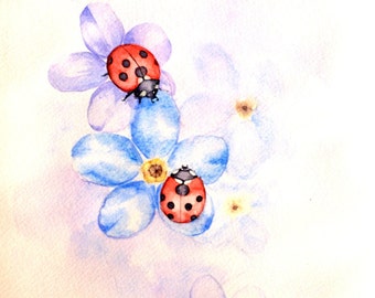 Watercolor ladybug | Etsy