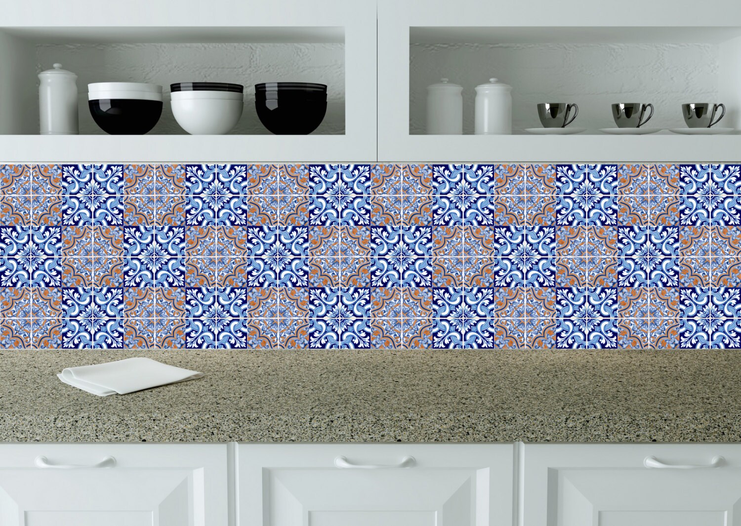 Kitchen design DIY 24 tile stickers Mexican Talavera style