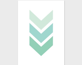 Items similar to Chevron Art - Mint Green & Gray Chevron Wall Decor ...