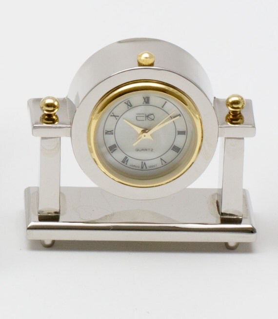 Miniature brass Silver desk clock-Brand New