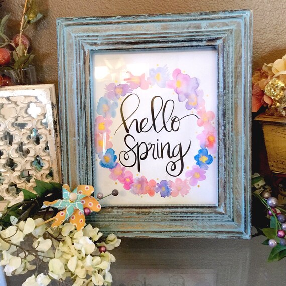 Brush caligraphy watercolor wreath hello by CalligAllTheThings