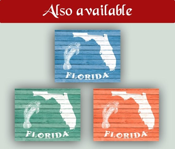 Florida State art Florida map and manatee on by DigitalArtLand