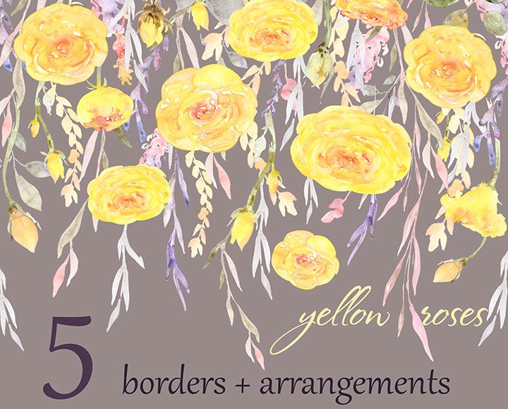 Yellow Roses Borders and arrangements Watercolor Clipart