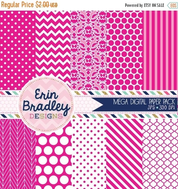 SALE Hot Pink Digital Paper Pack Polka Dots by ErinBradleyDesigns