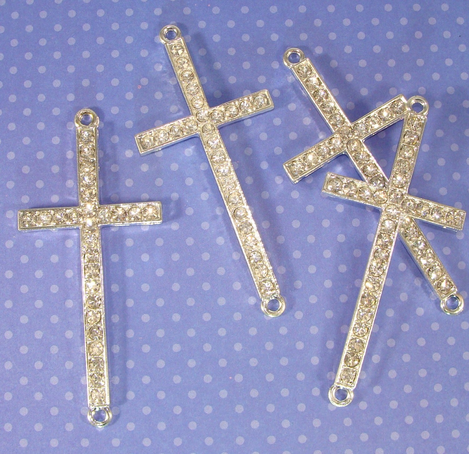 2 Rhinestone Cross Charms Extra Large Silver Sideways by beadgiant