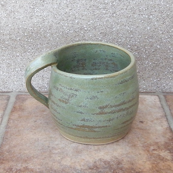 Left handed coffee mug tea cup in stoneware hand by CaractacusPots