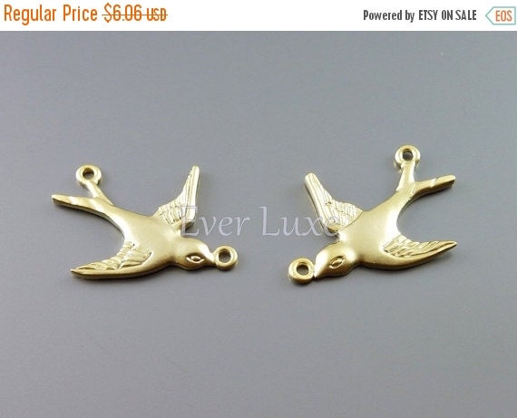 15% SALE 4 Sparrow bird links matte gold brass by GoldSwan on Etsy