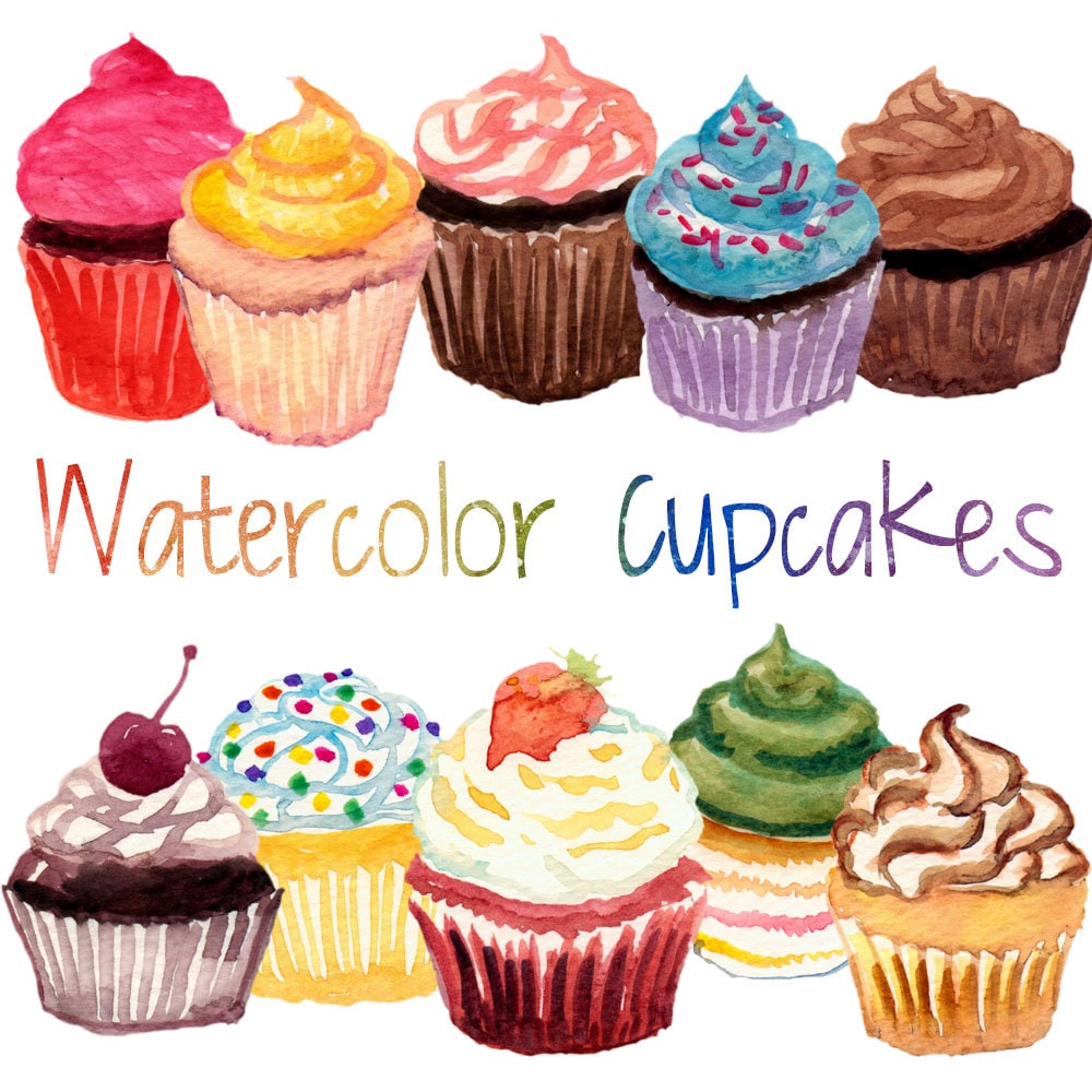 Watercolor Cupcakes Cupcake Clip Art Dessert Clip Art Food