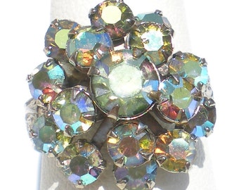 Bright Pink Rhinestone Ring on Gold Tone Adjustable by RibbonsEdge