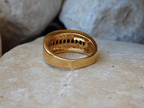 Gold Onyx and Zirconia Band Ring Goldfilled Band by rebekajewelry