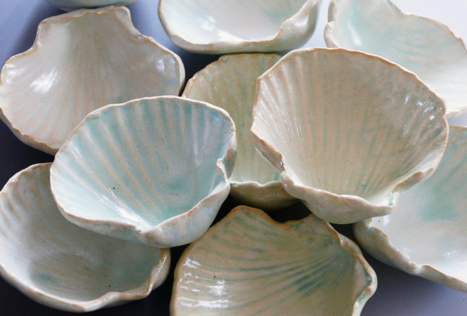 Coral Blue Sea Shell Bowls They Make Great by potterybyjaneward