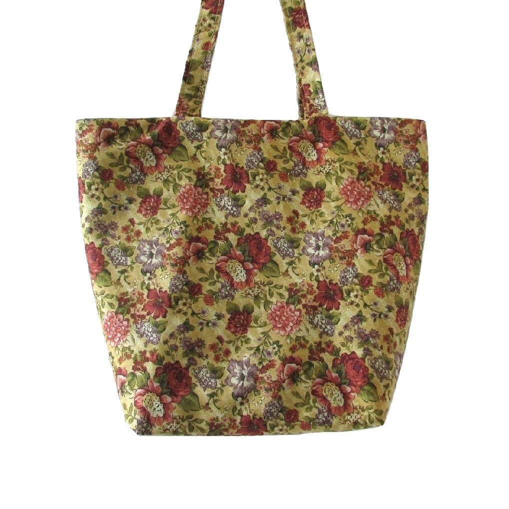 Floral Tote Bag Cloth Purse Handmade Handbag Purple Pink