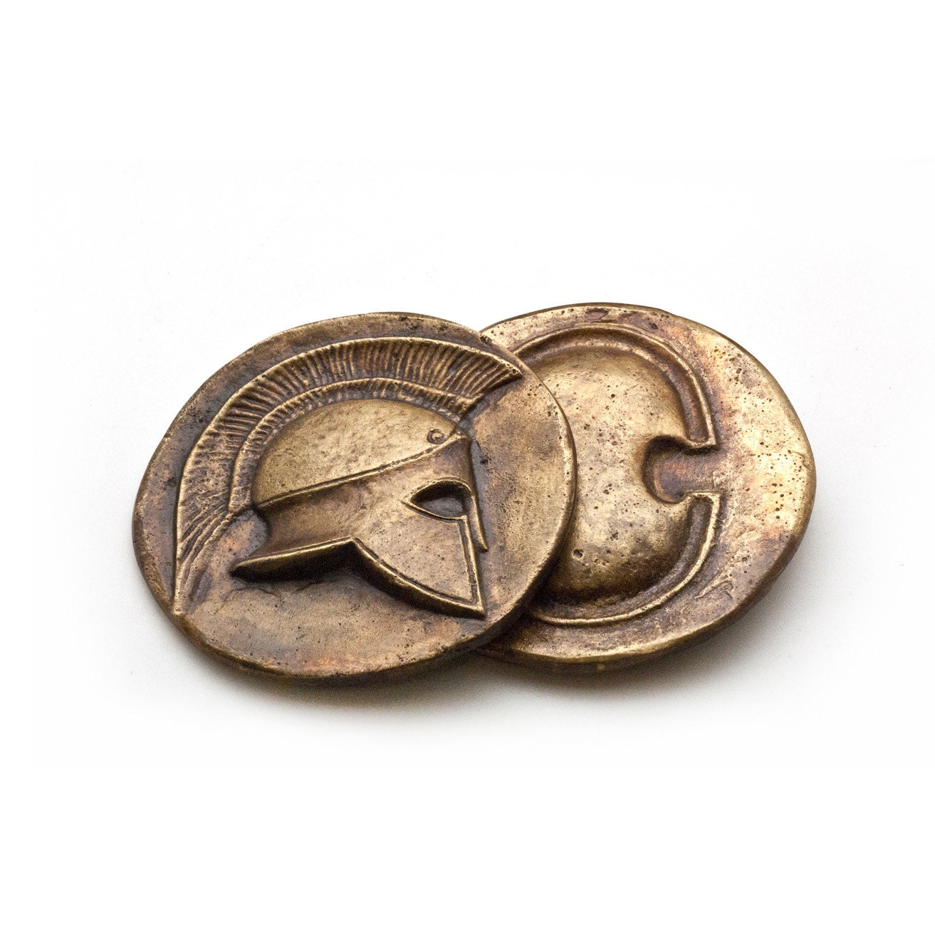 Greek Ancient Corinthian Helmet and Boeotian Shield Bronze Paperweight