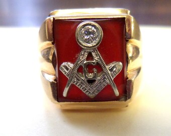 Diamond masonic ring | Etsy