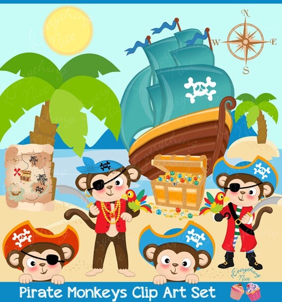 Pirate Monkeys Monkey Boys Clip Art Set