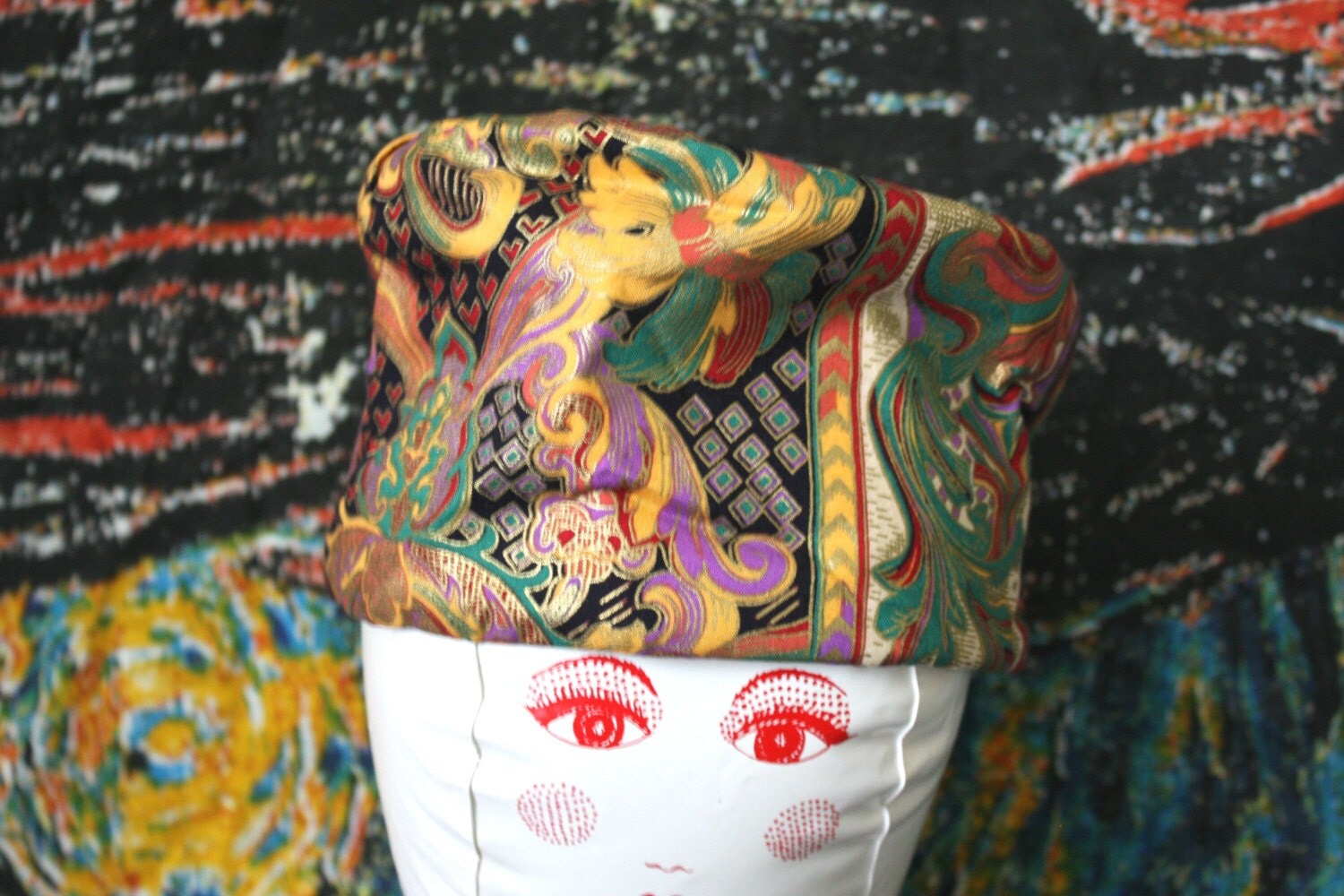 Vintage African Queen Latifah Hat. Funky Gold Green Regal