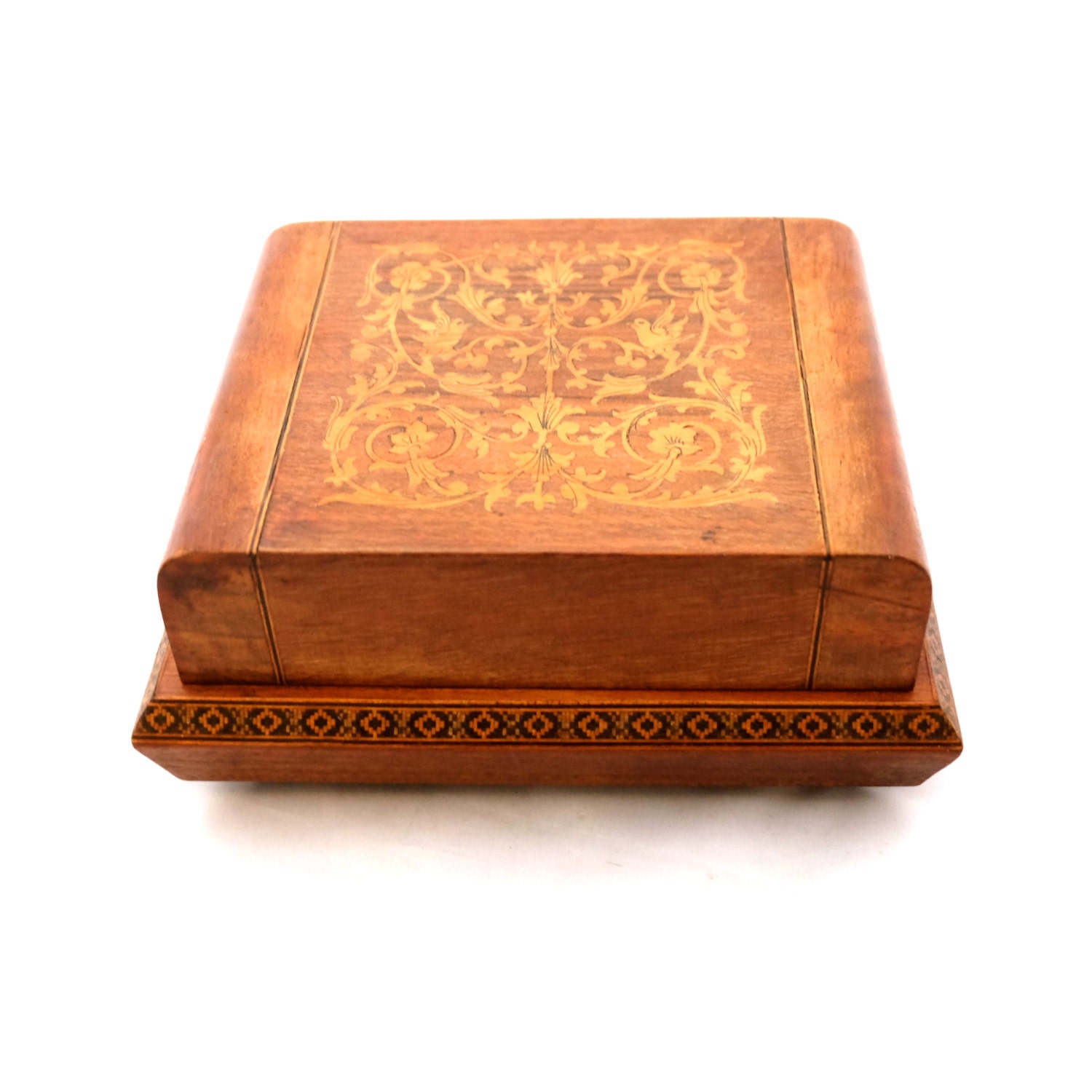 Art Deco Wooden Cigarette Box, Walnut Cigarette Box, Marquetry Wooden ...