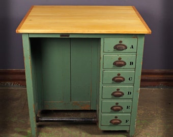 Antique Industrial Style Drafting Table w/ Swing Stool 5