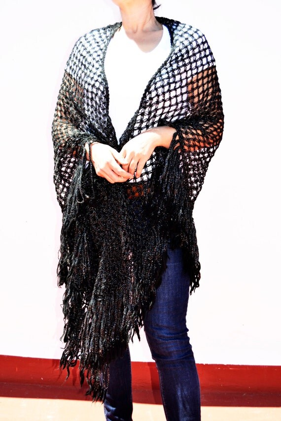 chal negro y plateado grande hecho a mano