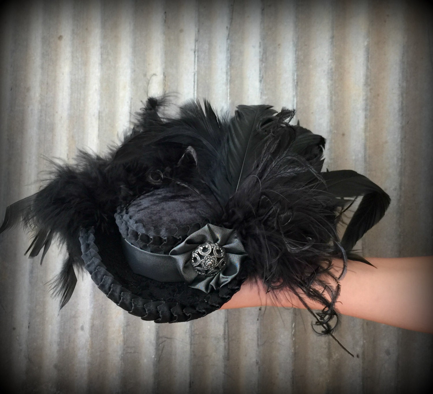 Micro Mini Bicorn Hat Pirate Hat Fascinator Black by ChikiBird