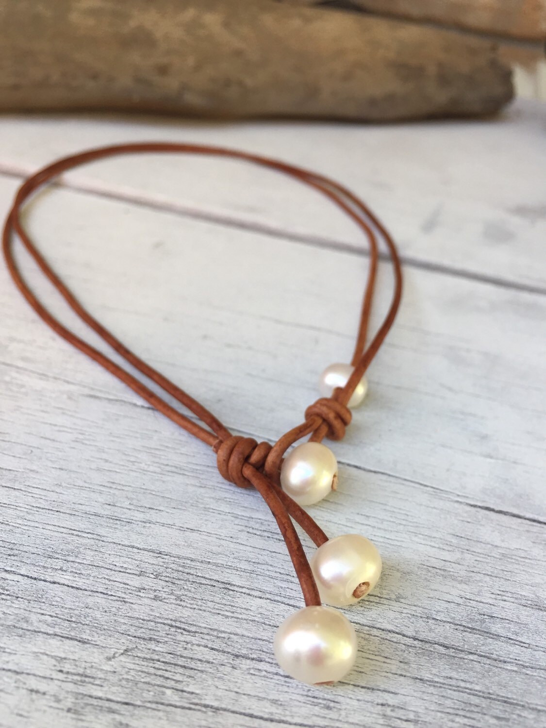 4 Way Freshwater Pearl Necklace Leather And By Carolinelenox