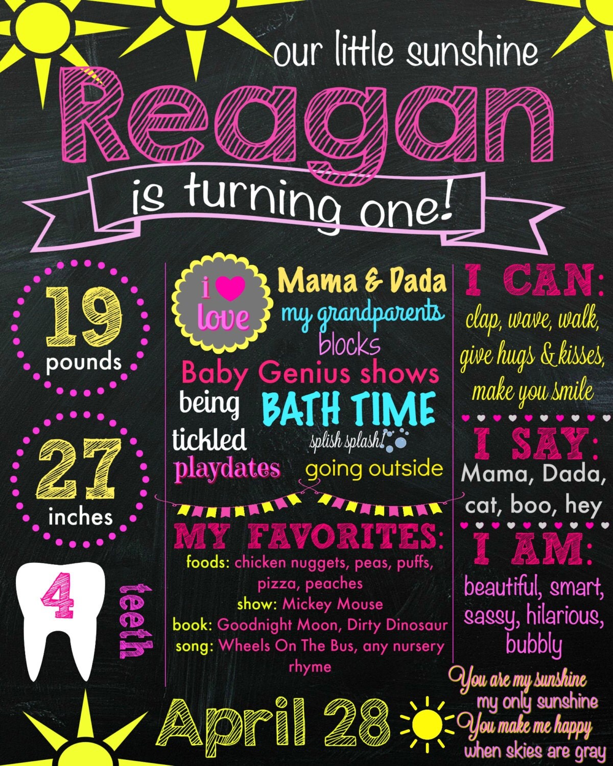 Our Little Sunshine Birthday Chalkboard Sunshine First