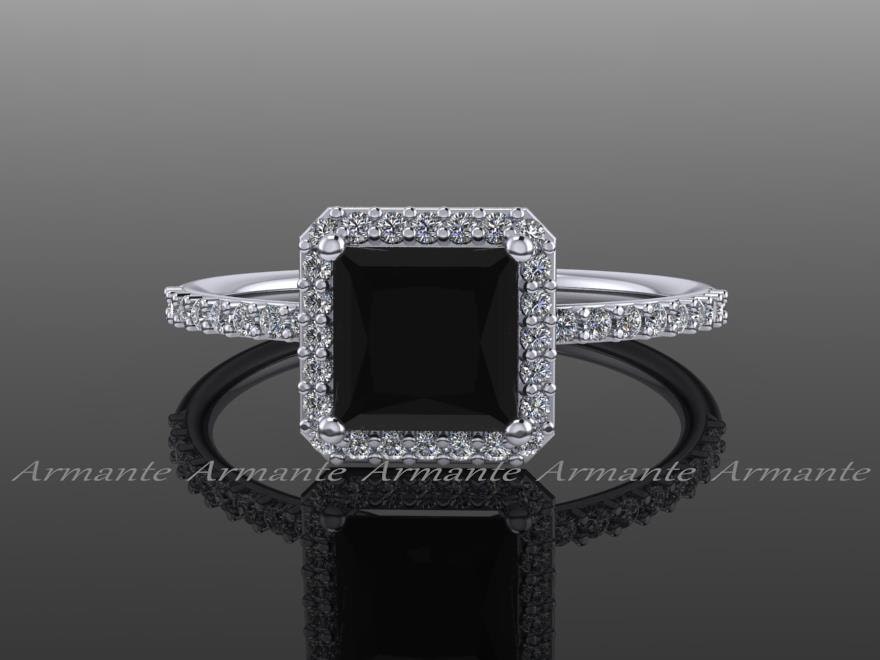 Princess Cut Black Diamond Engagement Ring White And Black