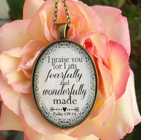 Oval Bible Verse Pendant Necklace I will praise by RedeemedJewelry