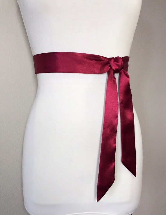 Narrow Burgundy Sash Burgundy Satin Sash Maroon Sash by SatinSwank