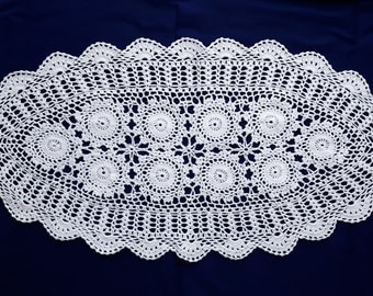 Oblong white crochet doily vintage oval doily shabby cottage