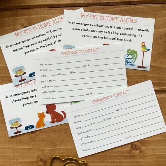 Pet Emergency card in case of emergency set of 5 contact