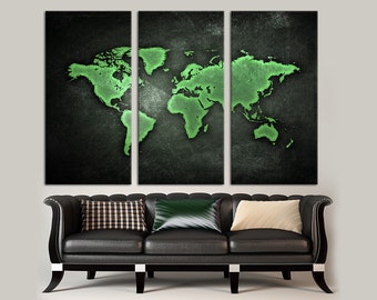 3 Panel Split Abstract World Map Canvas Print by ArtTecPrints