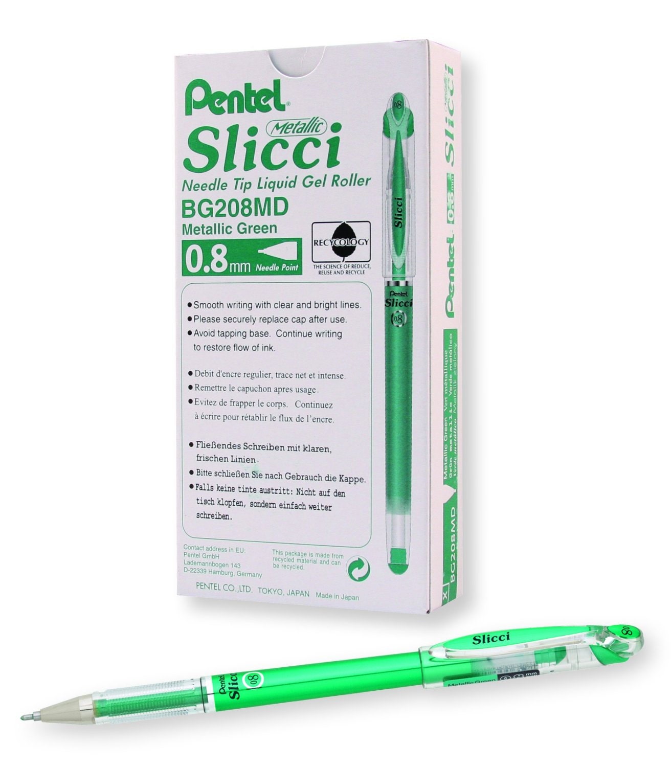 12 Green Metallic Gel Pens Pentel Arts Slicci 0.8mm Medium