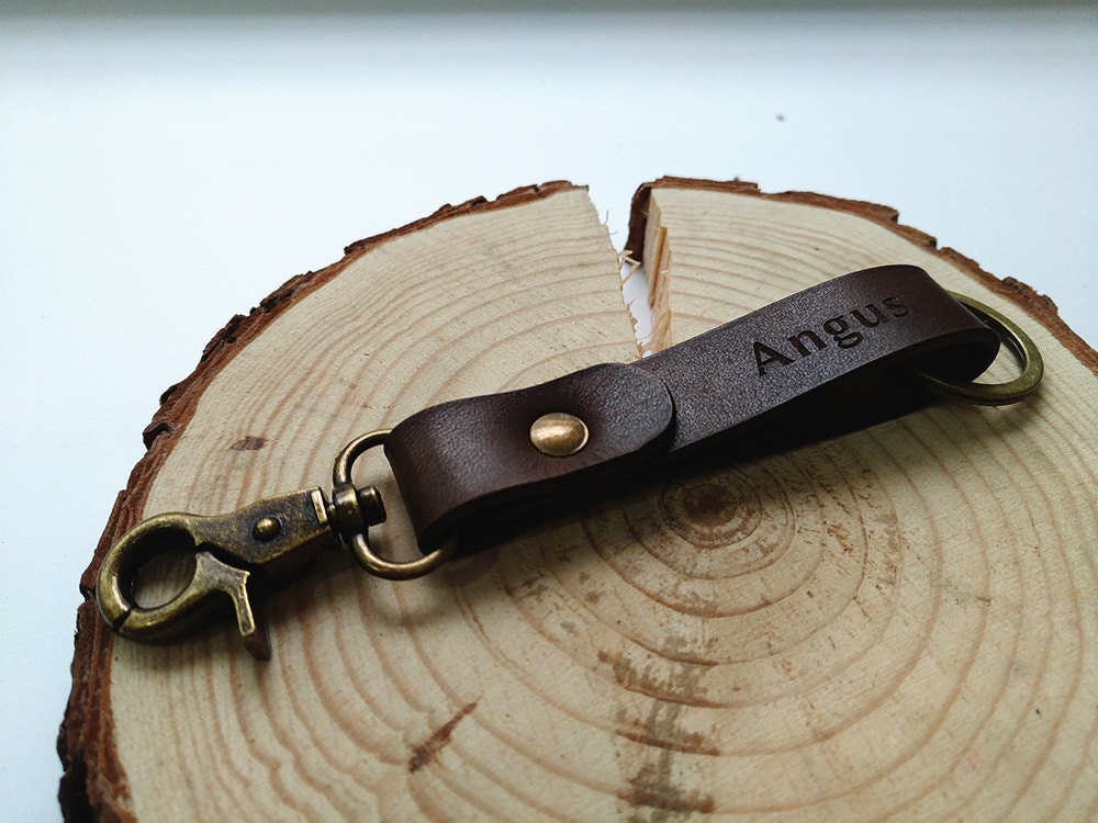 Engraved keychain key chain leather keychain by TAleatherworks