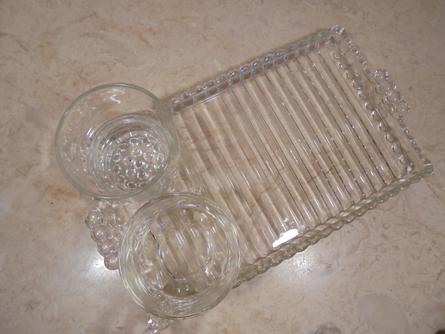 Vintage 15 piece Service for 5 Hazel Atlas Orchard Crystal Ball and Rib ...