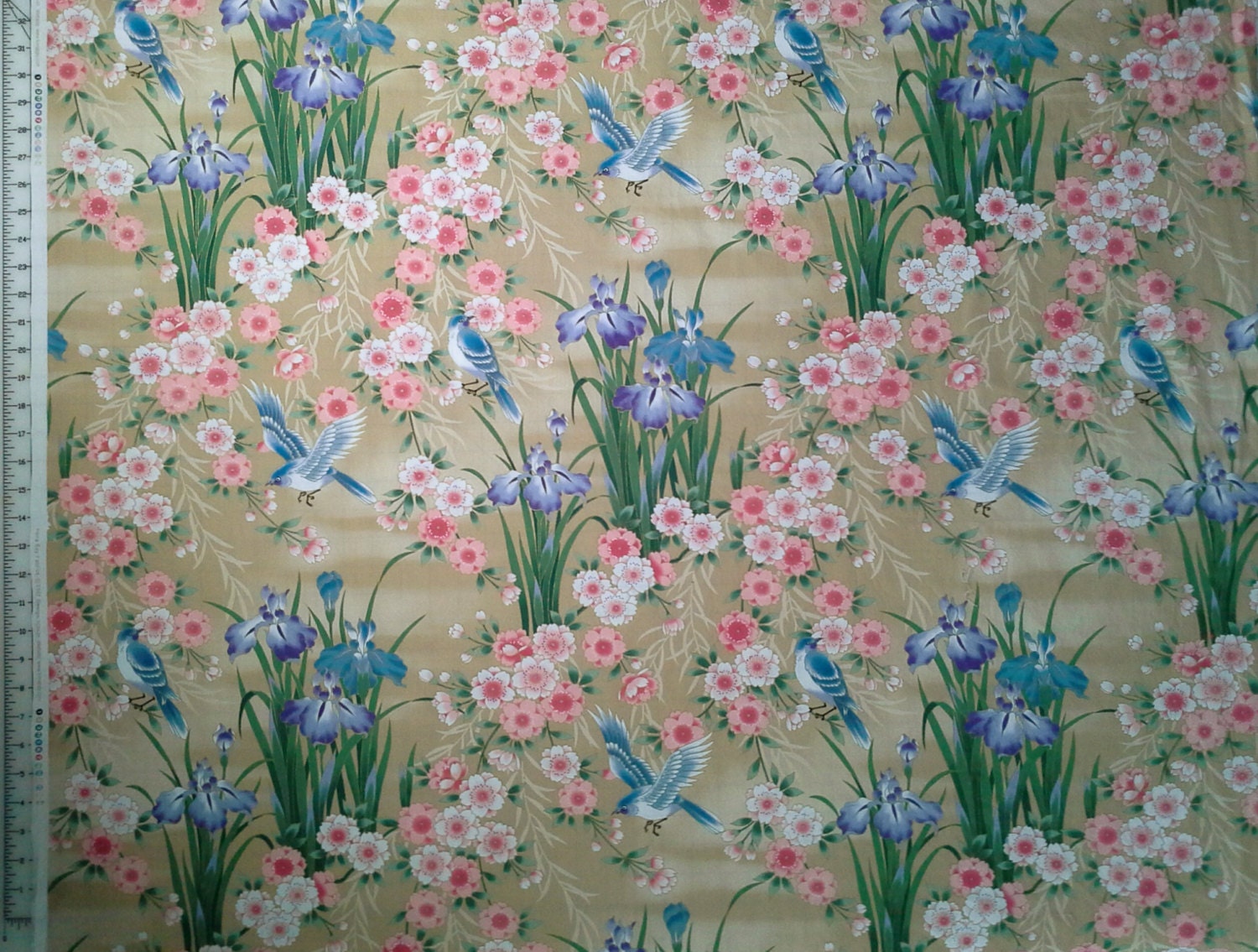 Kona Bay cotton fabric with Cherry blossom iris and bird