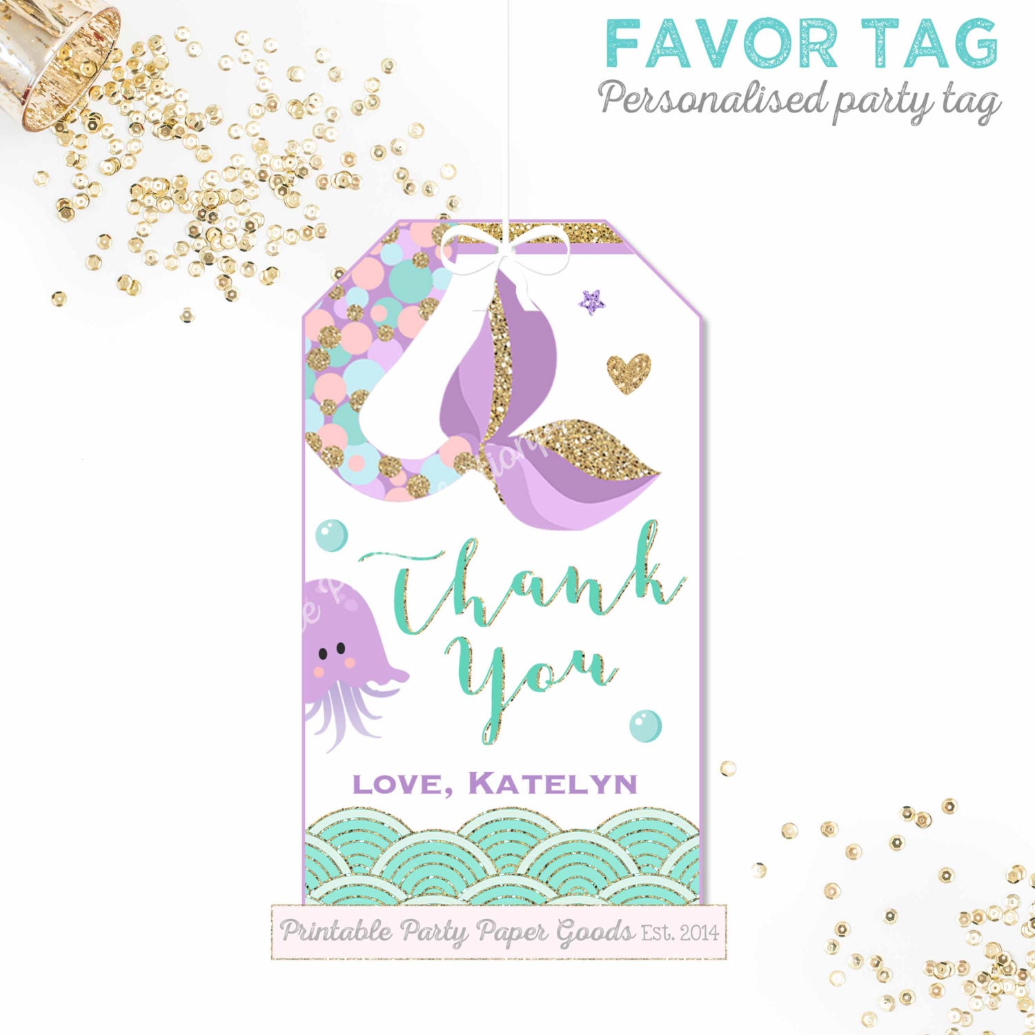 Little Mermaid Favor Tags Ariel Name Tags Disney Little Etsy Mermaid 