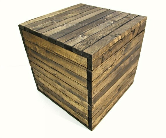 15 Inch Rustic Wooden Cube Box with Lid Dark Walnut Stained
