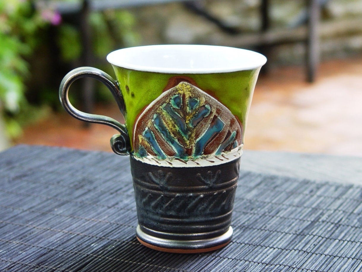 Green Ceramic Coffee Mug, Tea Mug, Unique Clay Mug, Pottery Mug, Wheel ...
