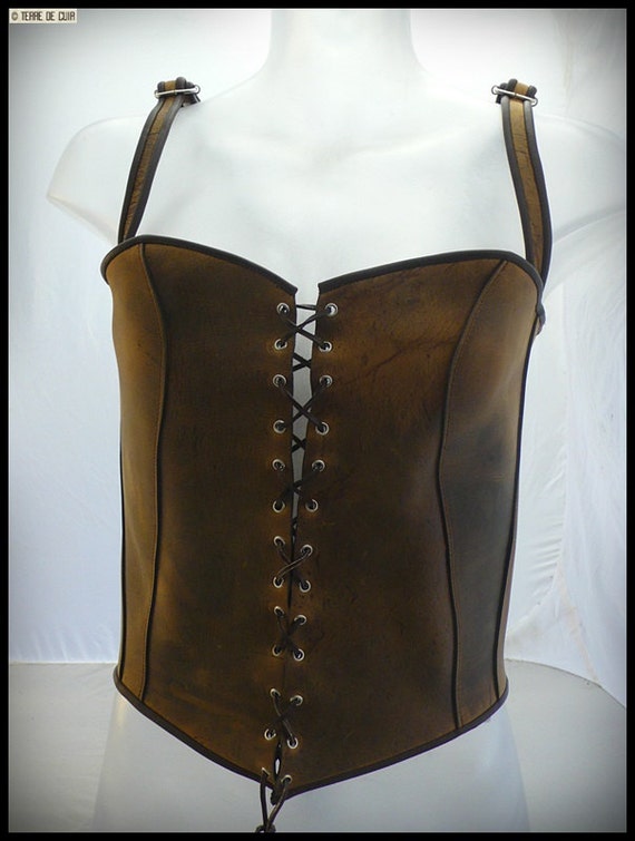 Bustier style medieval old brown leather by TerredeCuir on Etsy