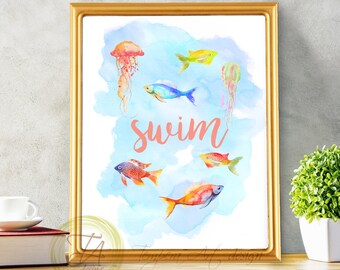 Swimming art | Etsy
