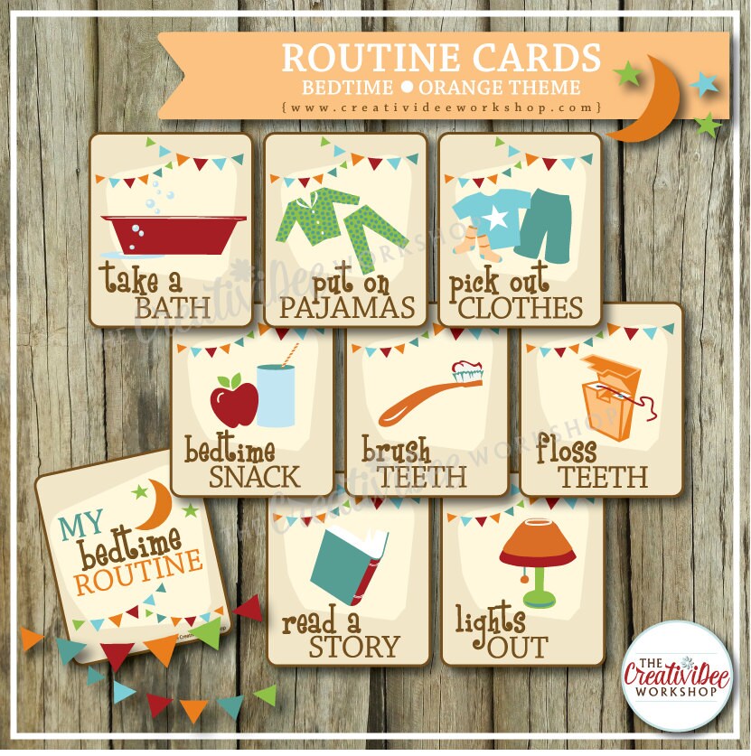 Bedtime Routine Cards Orange Theme by CreativiDeeWorkshop
