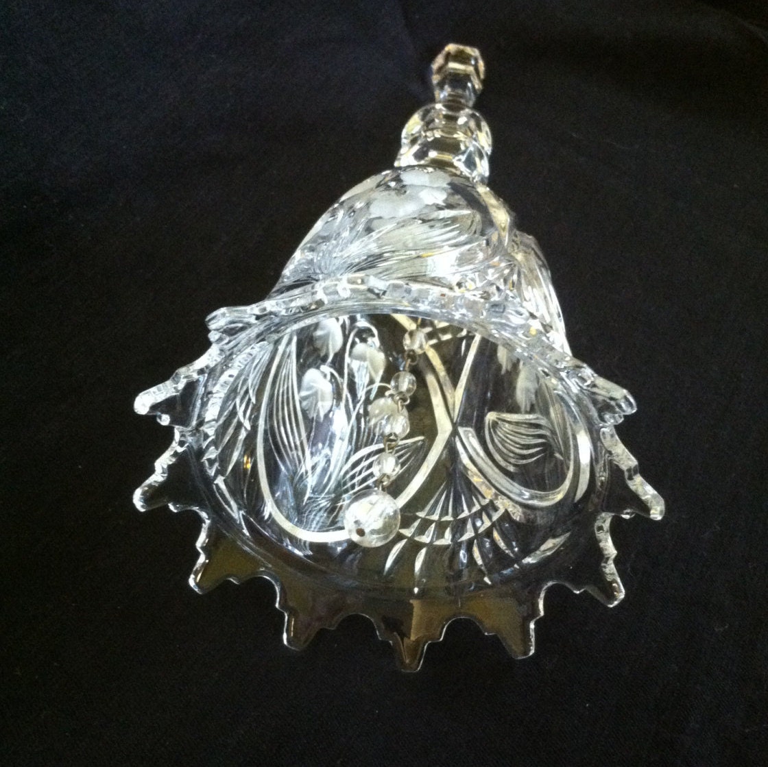 Crystal Bell Clear Cut Etched Glass Wedding Bell With Lily Of