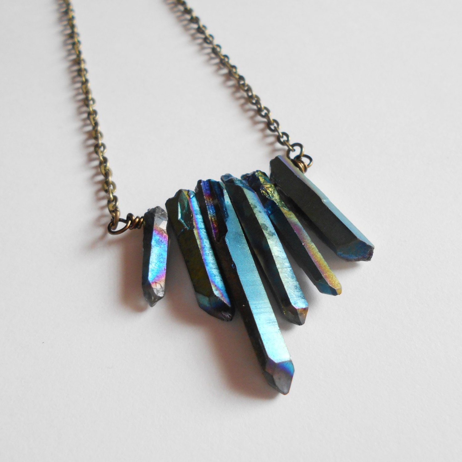 Blue Quartz Necklace Quartz Points Bar Necklace Statement blue-quartz-necklace-quartz-points-bar-necklace-statement