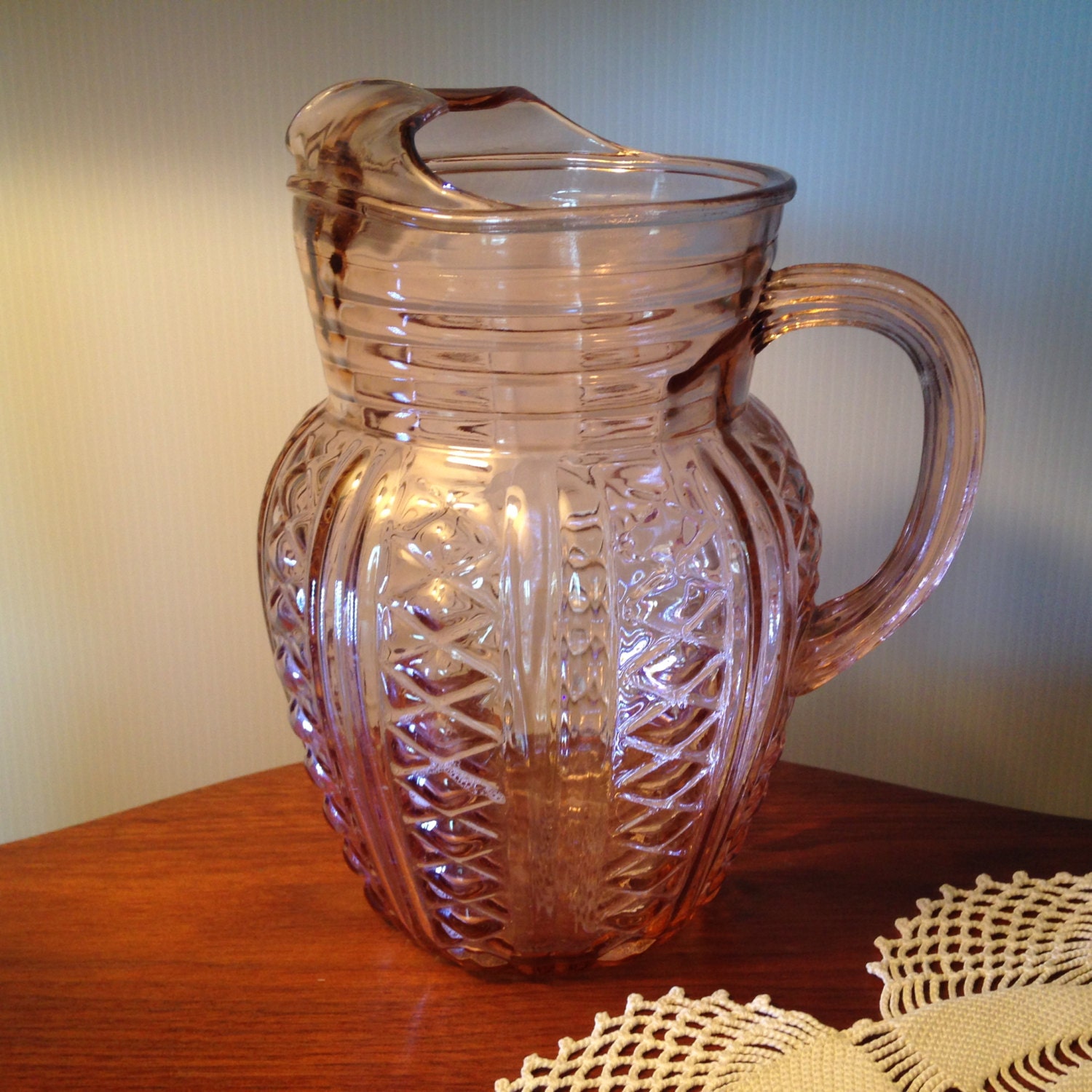 Vintage large pink glass pitcher – Haute Juice