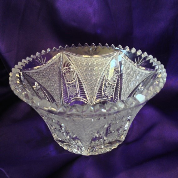 Brilliant Cut Crystal Bowl Bohemian Queens Lace Style Candy