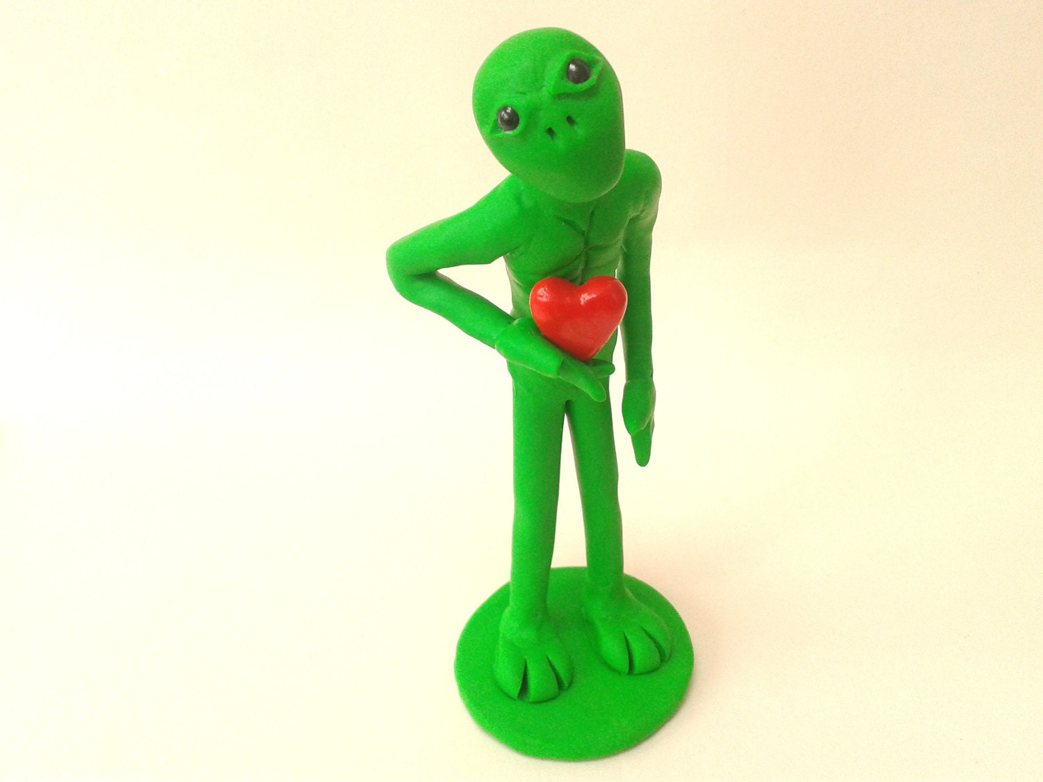 Polymer Clay Green Alien Figurine Sculpture Alien Heart