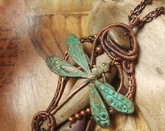 Items similar to Wire Wrapped Dragonfly Necklace on Etsy