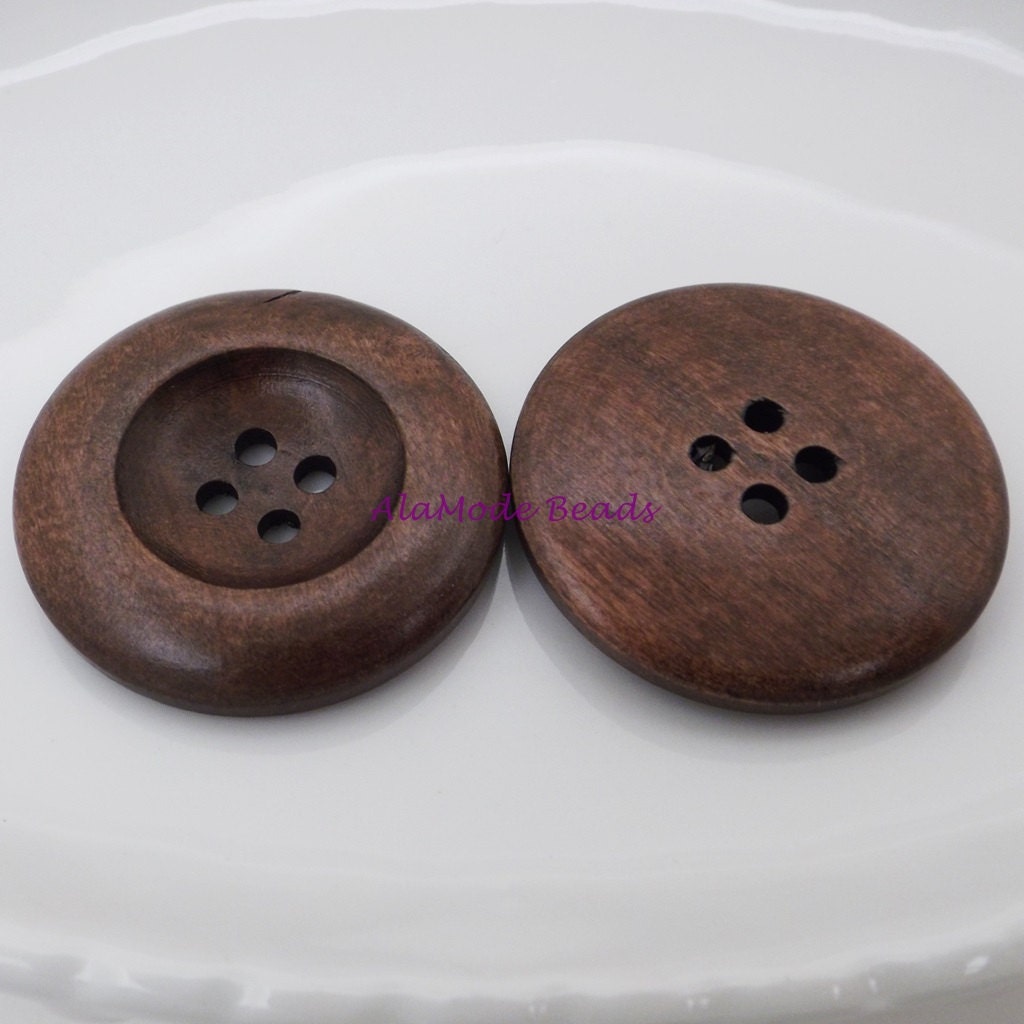 4 Large Wooden Buttons 35MM Brown Wood 4-Hole Buttons